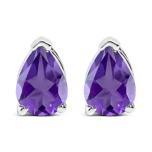 HAUS OF BRILLIANCE 14k Gold Pear Gemstone Stud Earrings - Purple Amethyst | White